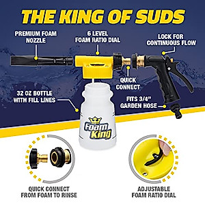 Foam King™ Foam Gun Car Wash + Microfiber Wash Mitt + Detailing Towel - Connects to Garden Hose - Ultimate Scratch Free Cleaning - Snow Foam Blaster Foam Cannon Car Washing Kit