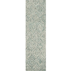 SAFAVIEH Ikat Collection 2'3" x 8' Ivory / Sea Blue IKT631A Handmade Premium Wool Runner Rug