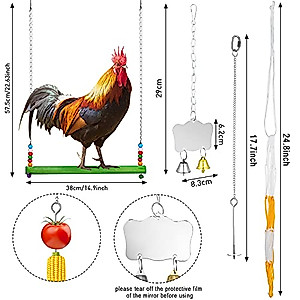 Gejoy 6 Pieces Chicken Toys Set Chicken Bird Xylophone Toy Wood Stand Hen Mirror Toy Coop Swing Chicken Veggies Skewer Fruit Holder, Vegetable Hanging Feeder Chicken Chewing Foraging Toys for Chicken