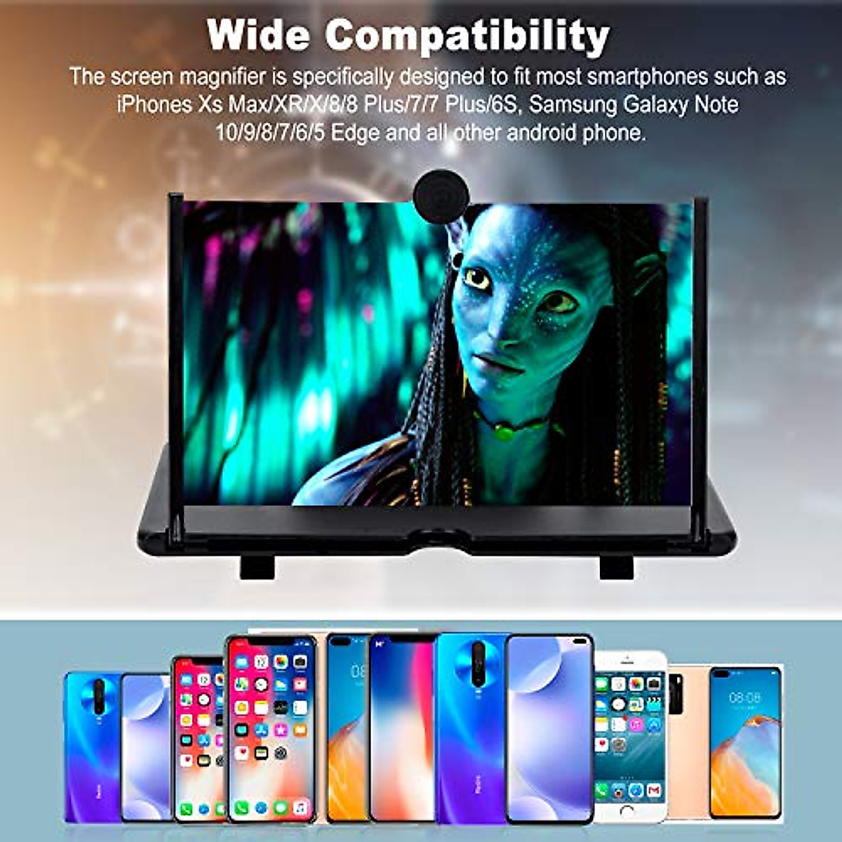 12'' 3D Phone Screen Magnifier – HD Magnifier Projector Screen Enlarger for Videos, Movies, Games – Foldable Phone Stand with Screen Amplifier – Supports All Smartphones (Black)