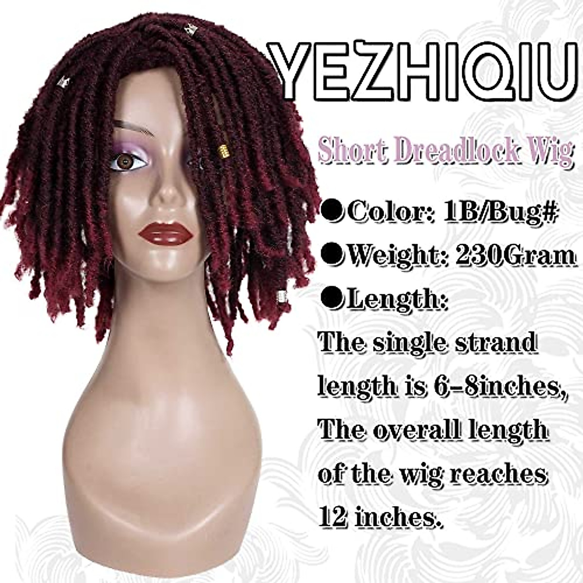 YEZHIQIU 8Inches Short Dreadlock Wig Natural Black Synthetic Hair Nu Faux Afro Dreadlock Wigs Heat Resistant Breathable Faux Locs Braids Hair Wigs (1B/Bug#)