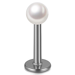 FM FM42 Stainless Steel 3mm Diameter Simulated White Pearl 16G 6/8/10mm Height Labret Monroe Stud (Pack of 6)