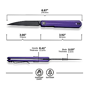 CIVIVI Clavi Folding Knife, Gentleman's Knife Front Flipper Knife for Everyday Carry, 3.06" Nitro-V Steel Blade Purple G10 Handle Pocket Knife for EDC Ostap Hel Designed C21019-2