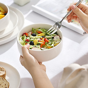 MALACASA 24 OZ Cereal Bowls, Porcelain Soup Oatmeal Bowls Kitchen Ceramic Bowls Set of 4 Dishwasher Microwave Oven Safe, White, Series LUNA