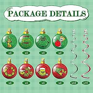 Whaline 30Pcs Christmas Ball Paper Hanging Swirls Decoration Foil Red Green Ceiling Swirl Funny Cartoon Character Spiral Streamer Ornament for Xmas Party Wall Decoration Supplies