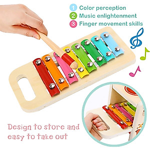 TOOKYLAND Pound a Ball Toy - 7pcs - Wooden Pounding and Hammering Bench with Xylophone; Educational Ball Drop Tap Game for Toddlers 1 Year Old +