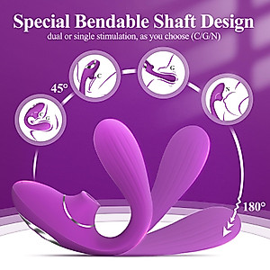 Sucking Vibrator for Women Sex Toys - 2IN1 Suction Vibrator Rose Sex Toy with 10 Air-pulsing & Vibrating Dildo Modes, Flexible Shaft Use for Clit Sucker, G Spot Vibrating Dildos Thrusting Vibrators