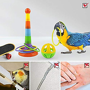WBYJ Bird Training Toys, 7 Pack Parrot Intelligence Toy - Stacking Training Rings Toy, Skateboard Stand Perch, Mini Sneaker, Birds Bell Ball for Parrot Macaw African Greys Cockatoo Conure Cockatiel