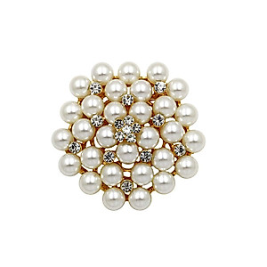 COLORFUL BLING Elegant Imitation Pearl Floral Crystal Brooch Pin for Wedding Bridal Fashion Jewelry-Gold
