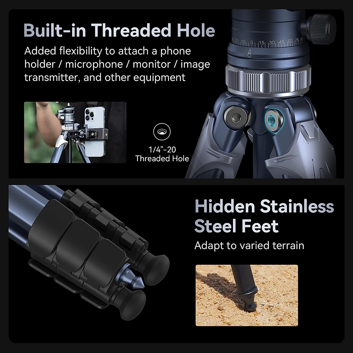 SmallRig AP-02 Lightweight Travel Tripod, 63" Camera Tripod with Compact Unconventional Center Column, 360° Ball Head, QR Plate, Travel Bag, Load up to 17.6 lbs / 8 kg, for Most DSLR Cameras -4222