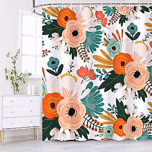 LIVILAN Floral Shower Curtain Colorful Flower Fabric Bath Curtain Set with Hooks Decorative Bathroom Curtain Machine Washable 72Wx72H Inches