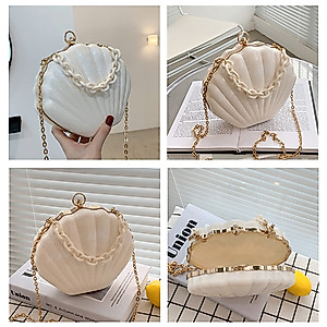 Van Caro Womens Glitter PU Leather Shell Pearl Cross-body Shoulder Bags Purse, White