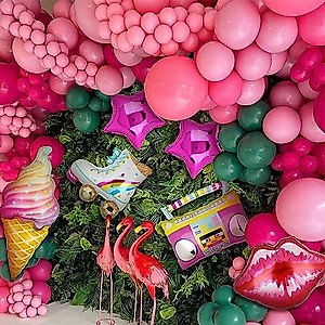 6 Pcs Rainbow Roller Skate Balloons Boom Box Balloon Ice Cream Truck Red Lip Balloon Girl Baby Shower Princess Doll Theme Birthday Party Decor Supplies Pink