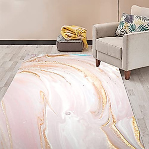 Pink Gold Marble Pattern Area Rugs 5x8 Soft Washable Modern Abstract Carpet for Girl's Living Room Bedroom Thick Non-Shedding Carpet Under Coffee Table Dining Room Rug
