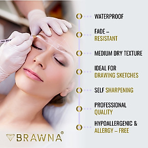 Brawna 12 Pack Brow Pro Peel Off Pencils For Lip & Eyebrow Mapping - Lip Blushing Supplies - Eyebrow Mapping - White