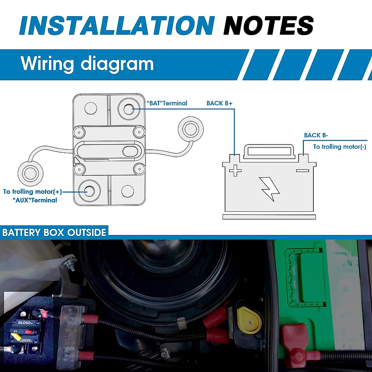 GLOSO Circuit Breaker 50 A E69 for Marine Truck Boat RV Automotive Mid Range Mini T3 Manual Reset Switchable Compact Medium IP66 (50 A)