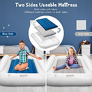USHMA Toddler Travel Bed, Portable Toddler Bed for Kids | Toddler Air Mattress | Inflatable Travel Toddler Bed | Kids Blow Up Mattress with Sides | Two Sides Usable Kids Air Mattress -Navy Blue & Grey
