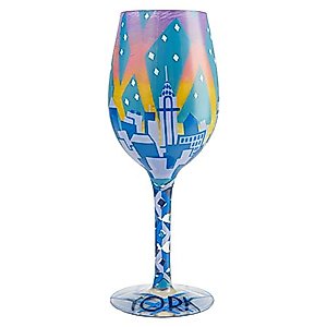 Enesco Designs by Lolita New York Nights Hand-Painted Artisan Wine Glass, 1 Count (Pack of 1), Multicolor