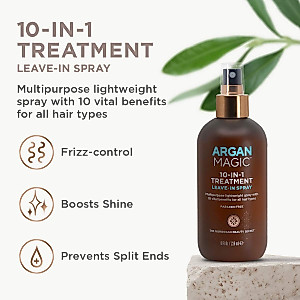 Argan Magic 10 in 1 Hair Treatment & Stylizing Multipurpose Leave in Spray for all Hair Types | Made in USA | Paraben Free | Cruelty Free (8 oz)