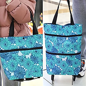 Foldable Shopping Bag with Wheels, Collapsible Portable Trolley Bags, Tote Grocery Bags Shopping Cart