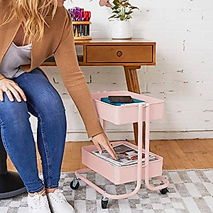 ECR4Kids 2-Tier Rolling Utility Cart, Multipurpose Storage, Pink