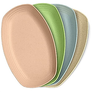 4Pcs Wheat Straw Plates and Bowls Sets - 11 Inch Dishwasher Safe Plates Microwave Safe Plastic Dinnerware Set - Unbreakable Dishes Wheat Straw Utensils - Kids Dinnerware Storage Set Reusable Plates