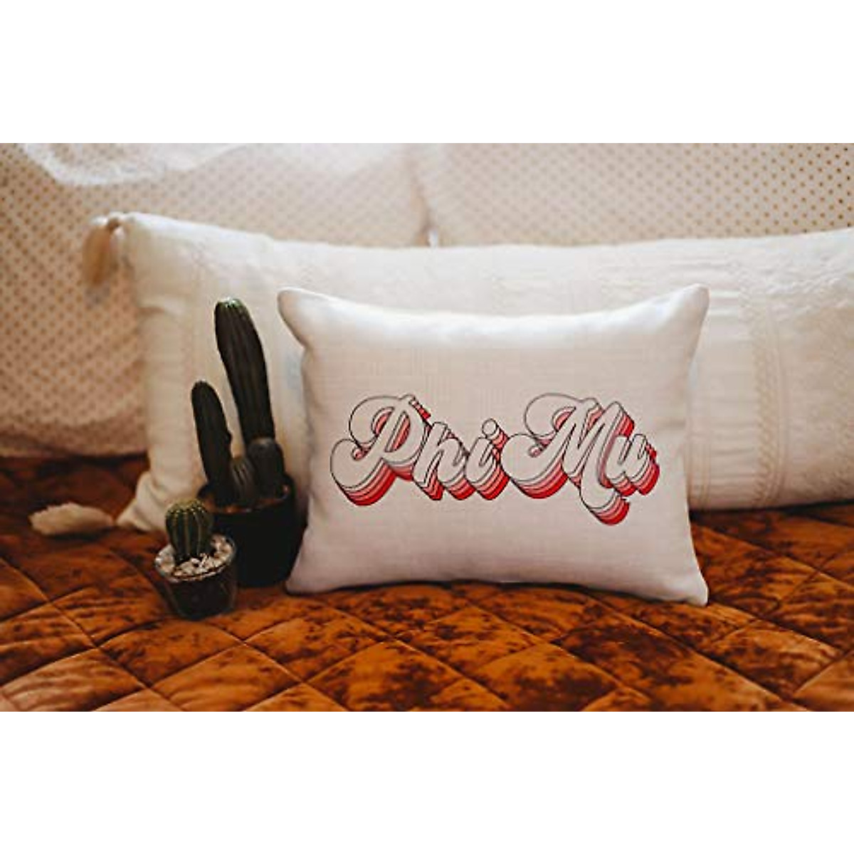 Sorority Shop Phi Mu Pillow – Retro Design, 12" x 16" Lumbar Pillow Sorority