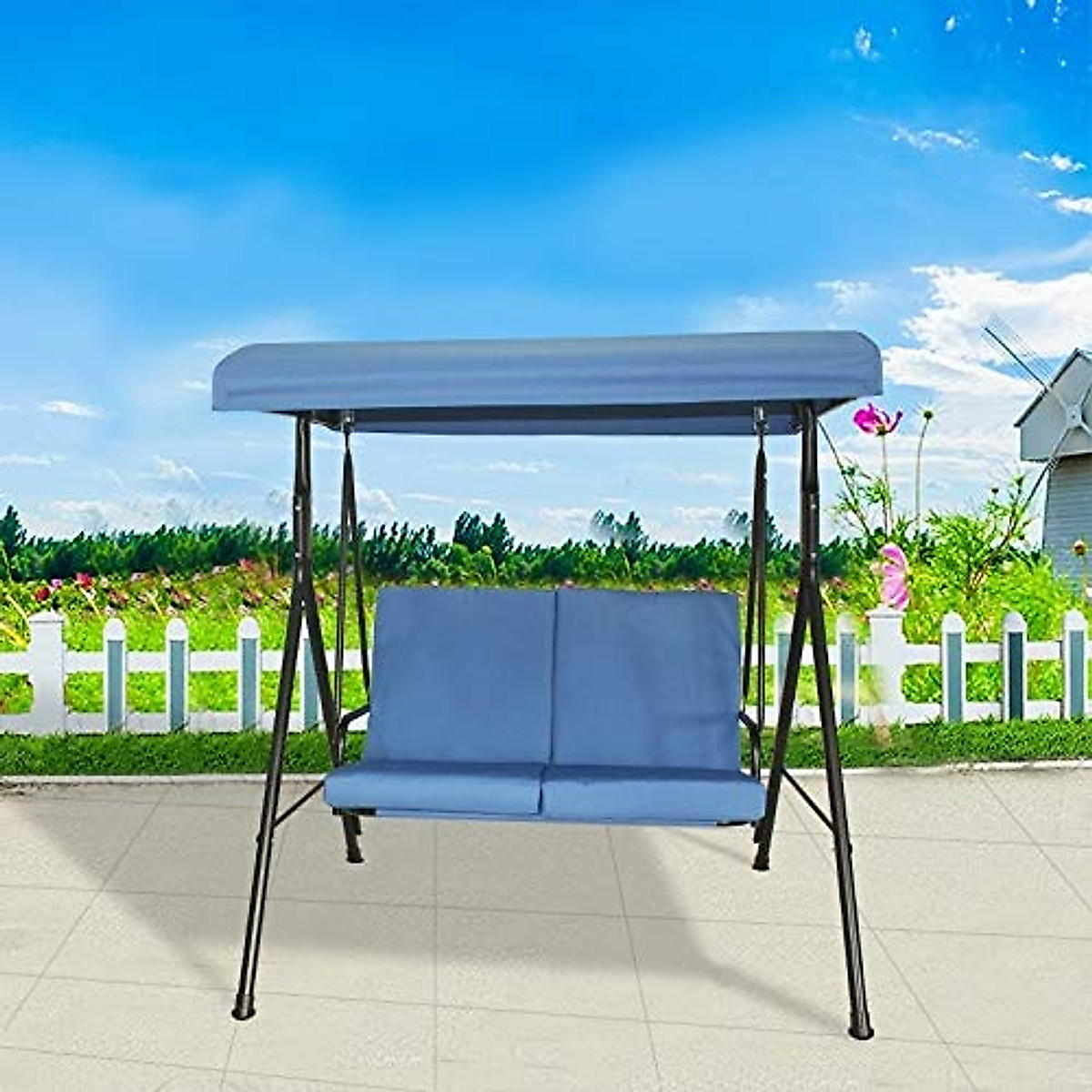 Homebeyond Patio 2 Seater Swing Top | Sunshade Hammock Cover UV Protected Waterproof Outdoor Seat for Garden Pool Porch | Swing Canopy with Stand (Blue) - SW-2B