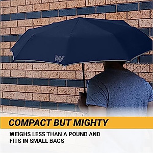 Weatherman Travel Umbrella - Windproof Compact Umbrella - Strong and Resists Up to 45 MPH Winds and Heavy Rain - Great Mini Umbrella For Backpack (Deep Ocean)