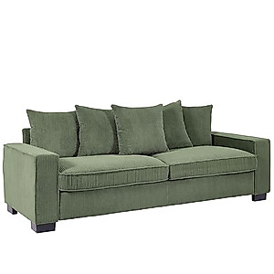 US Pride Furniture Luxe Living Room Sofa with 5 Complementary Toss Pillows, Soft Corduroy Upholstery, Streamlined Design, Ample and Cozy 3 Seater Couch for Modern Spaces, 88" Wide, Dark Green