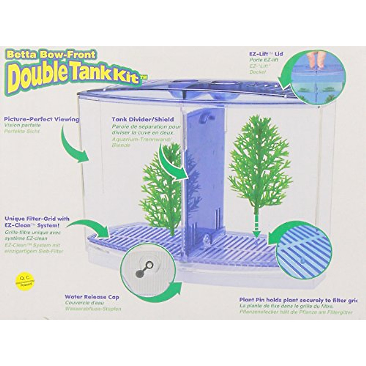 Penn Plax Twin Beta Bow-Front Kit for Aquarium Blue, Green, Tank is 7.5" Across The Front, 6" Across The Back