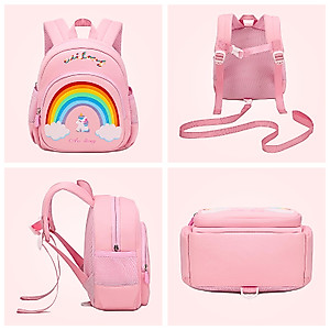 MUSEVOS Rainbow Toddler Backpack for Kids 1-3, Mini Toddler Backpack Boys 2-3 Year Old Girls, Small Neoprene Preschool Backpack for Kids with Anti-lost Safety Leash for Daycare Outdoor