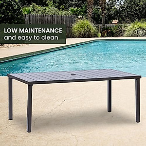 Mod Furniture Carter 7-Piece Patio Dining Set, Modern Patio Furniture, Outdoor Dining Set for 6 with All-Weather Aluminum Frames, Padded Dining Chairs, and Slat Table