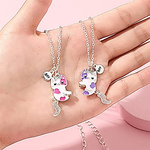 Saalort Best Friends Necklace for 2 Magnetic Split Heart Necklaces Set Friendship Gifts BFF Matching Pendant (Cat)