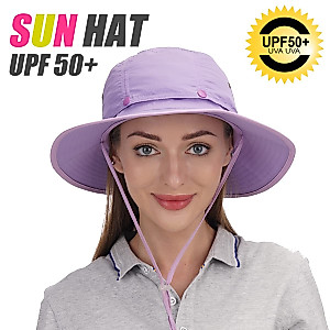 USHAKE Head Net Hat, Safari Hat Sun Hat Bucket Hat with Hidden Net Mesh Light Purple