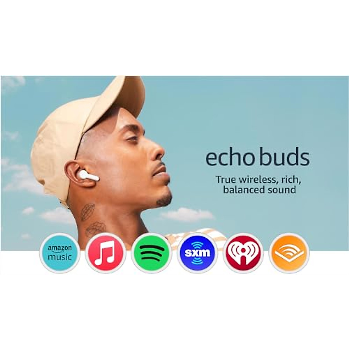 Amazon Echo Buds (newest model), True Wireless Bluetooth 5.2 Earbuds with Alexa, audio personalization, multipoint, 20H battery with charging case, fast charging, sweat resistant, Glacier White