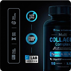 Vital Vitamins Multi Collagen Complex (2 Pack) - Type I, II, III, V, X, Grass Fed, Non-GMO