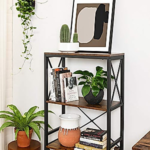 VASAGLE DAINTREE Bookshelf, Kitchen Shelf, Free Standing Shelf, Ladder Rack with 4 Open Shelves, for Kitchen, Office, Stable Steel Frame, Industrial Style, Rustic Brown and Black ULLS030B01