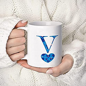 Valentine's Day Love Monogram Letter V Coffee Mug Happy Valentine's Day Coffee Cup Custom Name Porcelain Cup 11oz Love Heart Initials Letter Tea Mug Wedding Engagement Gift for Couple
