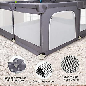 Baby Playpen Large, Playpen for Babies and Toddlers, Baby Play Yards, Safety Baby Fence with Doule Gate, Indoor Outdoor Baby Play Area 71x59x27 inches