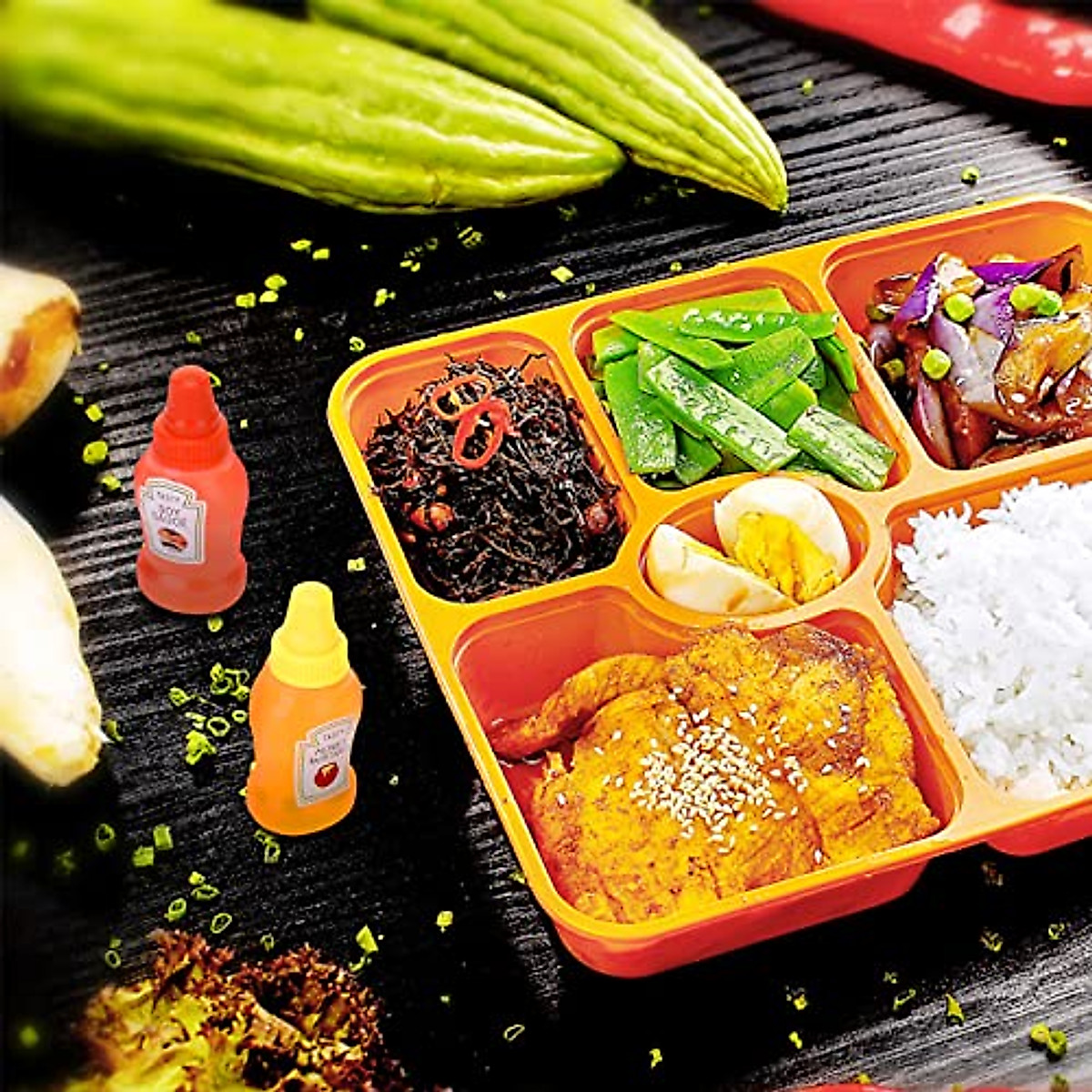 Jspupifip 4pcs Mini Ketchup Bottles with Sturdy Screw Cap,25ml Mini Condiment Squeeze Bottles Portable Honey Sauce Salad Dressing Dispensers Jars Containers for Kids Adults Lunch Box(2 yellow+2 red)