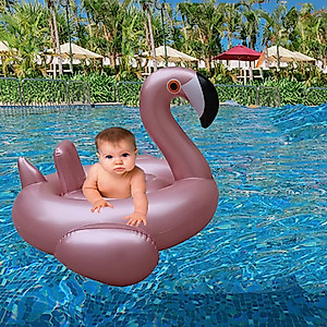 GGDH+ Baby Cute Inflatable Swimming Ring+ Carrying Safety Base, PVC, Suitable for 0-4 Years Old Baby+ Can be Used for Summer Vacations, Pool Parties, Seaside Beaches, etc,Rose Gold Flamingo