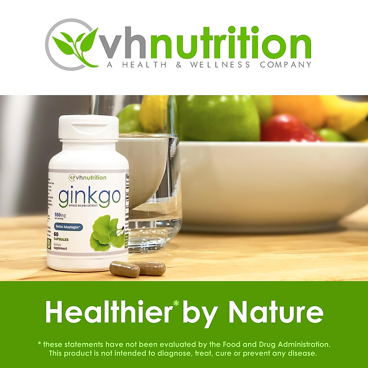 VH Nutrition Ginkgo BILOBA | 550mg Standardized Extract Supplements | Cognitive and Memory Support* | Boost Mental Clarity and Focus | Brain Health Supplement | 60 Capsules