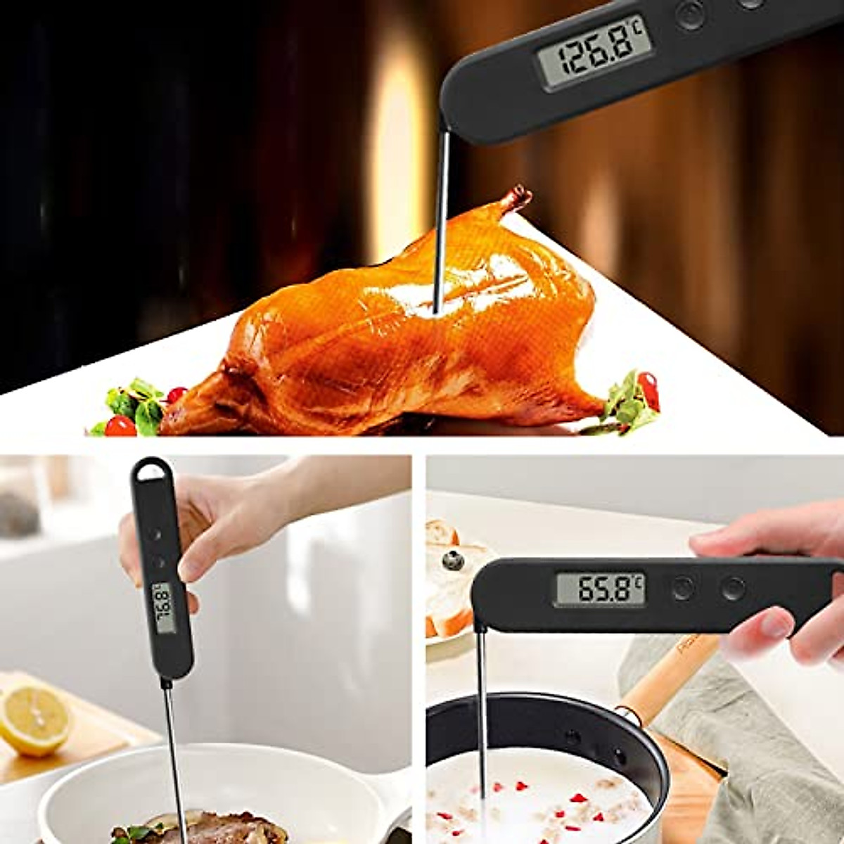 Wotermly D04 Digital Kitchen Meat Thermometer with Backlight LCD and Foldable Long Probe, Instant Read Food Cooking Thermometer Use for Oven, Grill,Liquid, BBQ, Baking and Candy
