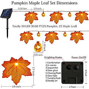 Xingpold Fall Decor Solar Pumpkin Maple Leaf String Lights Outdoor, 50LED 30ft Fall Garland with Lights Waterproof Pumpkin Lights for Thanksgiving Halloween Autumn Door Porch Home Garden Decorations