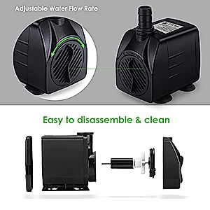 YDDHHB Submersible Pump, 130GPH(10W 500L/H) Fountain Water Pump, Compact Fountain Pump with 6.5ft Power Cord, 3 Nozzles for Fish Tank, Pond, Aquarium, Hydroponics (130GPH)