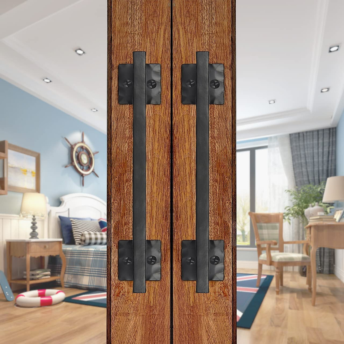 Eumtenr 12" Barn Door Handles for Sliding Door, Heavy Duty Large Rustic Design Barn Door Pull, for DIY Sliding Barn Door, Gate, Shed, Garage | Square Solid Metal Material, Matte Black