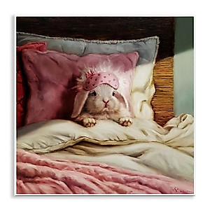 Stupell Industries Bunny Rabbit Resting in Bed Off-White Pink, Designed by Lucia Heffernan Wall Plaque, 12 x 12