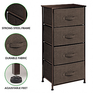 mDesign Tall Dresser Storage Tower Stand with 4 Removable Fabric Drawers - Steel Frame, Wood Top Organizer for Bedroom, Entryway, Closet - Lido Collection - Espresso Brown