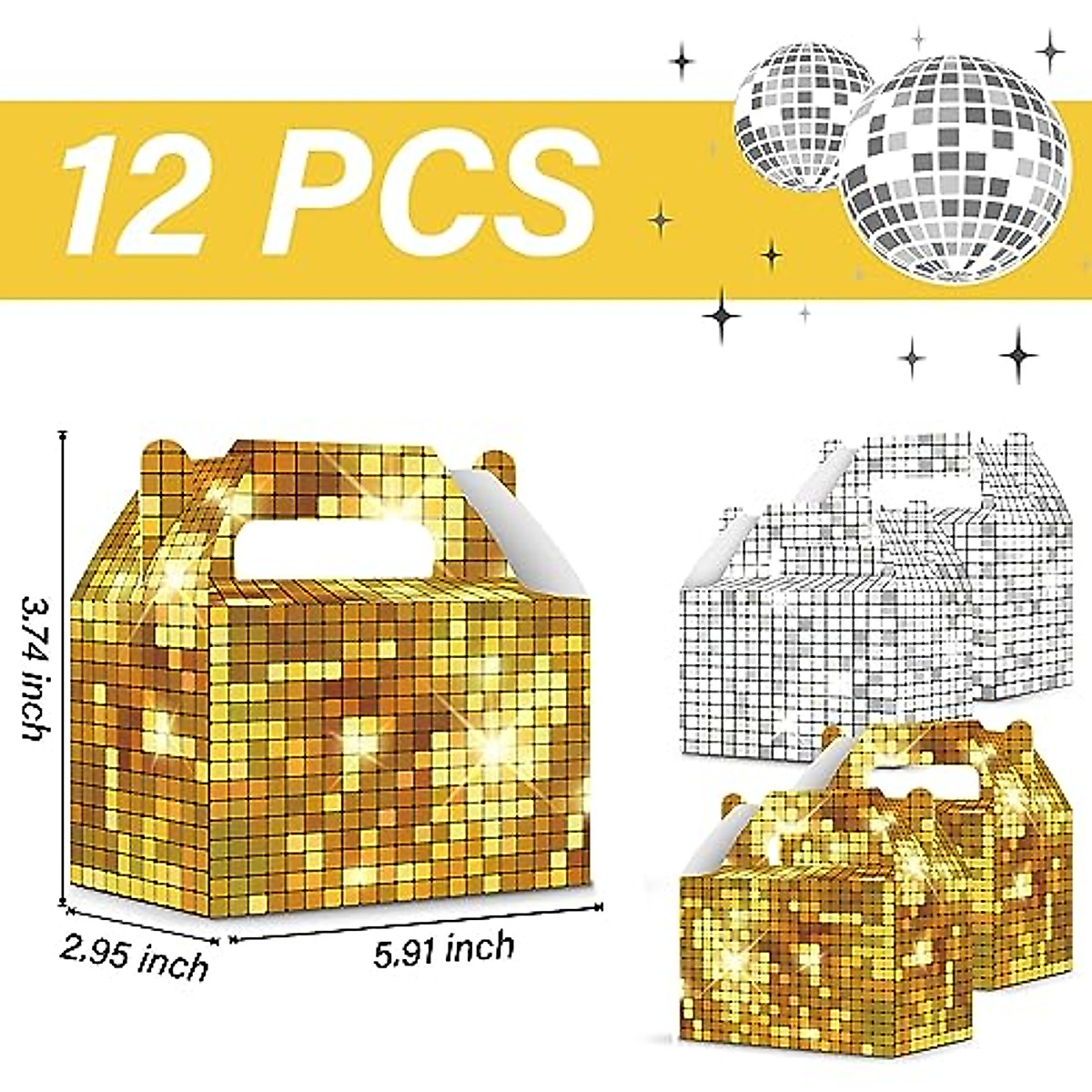 Disco Party Treat Boxes Disco Ball Goodie Boxes Paper Candy Goodie Boxes 70s 60s Disco Dance Party Decorations Disco Treat Boxes for Disco Birthday Wedding Bachelorette Party Decor Supplies 12 Pcs